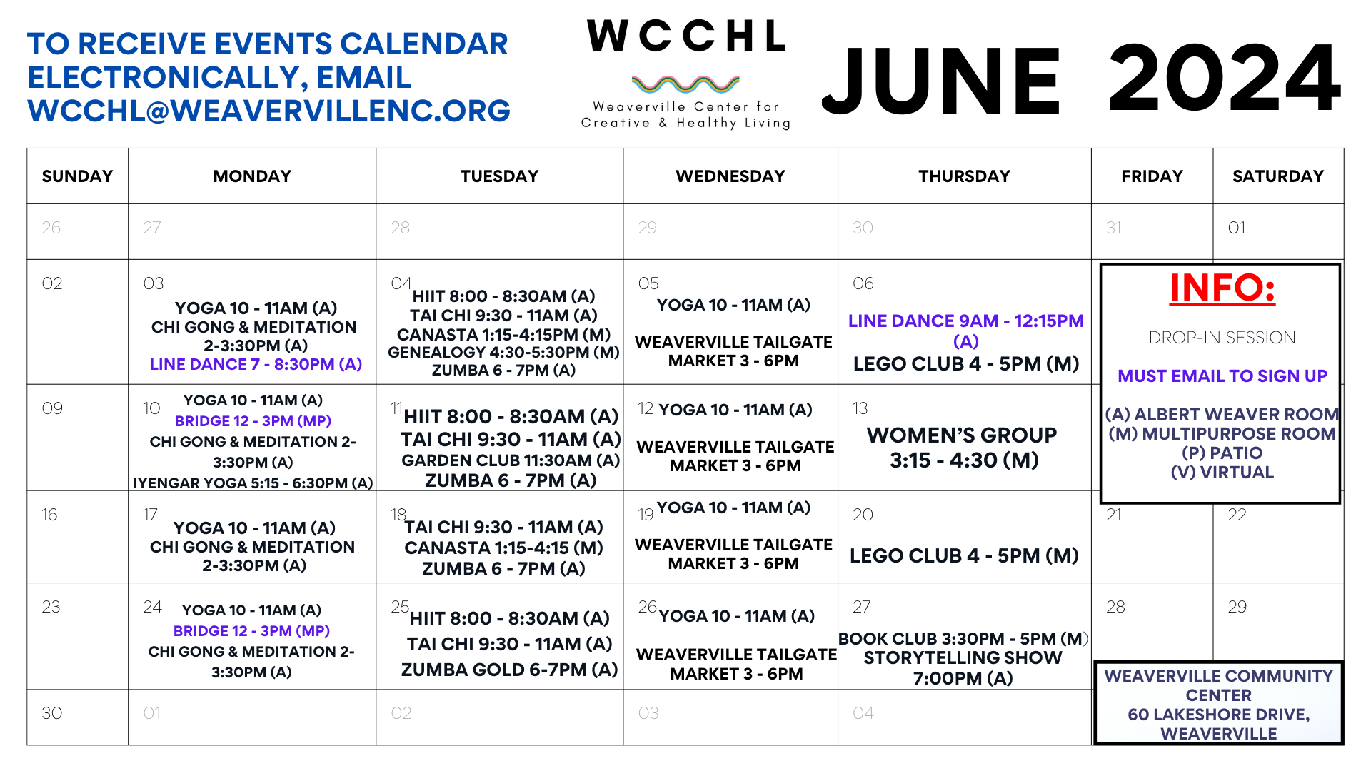 June Community Programs Schedule - Town of Weaverville