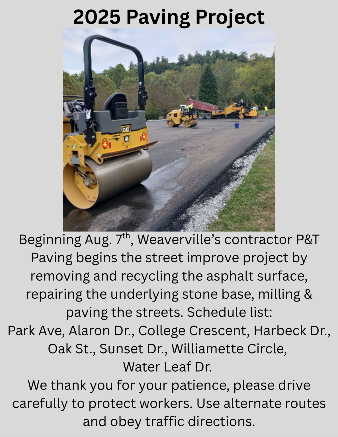 2025 Roadway Paving Project - Town of Weaverville