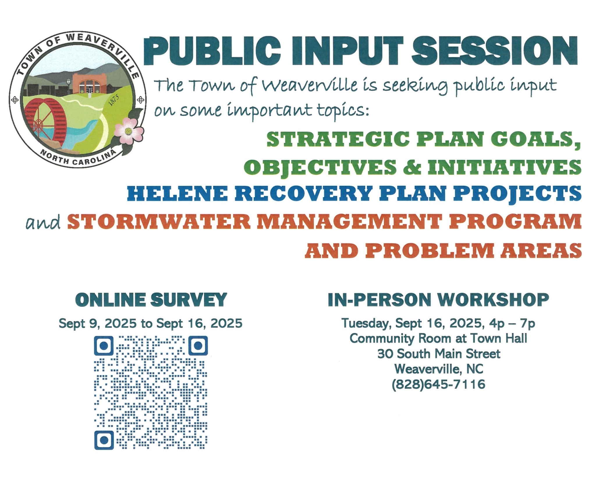Public Input Session Sept. 16th at 4:00 pm - Town of Weaverville